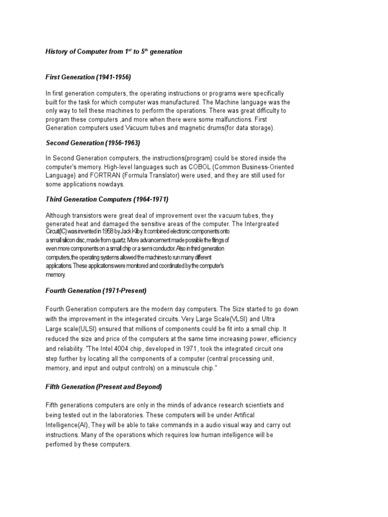 History of Computer From 1 To5 Generation: ST TH | Download Free PDF ...