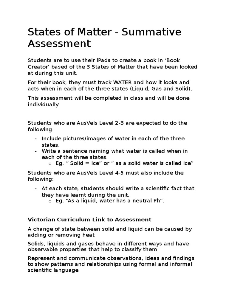 States of Matter Assessment Guide | PDF | Language Arts & Discipline ...