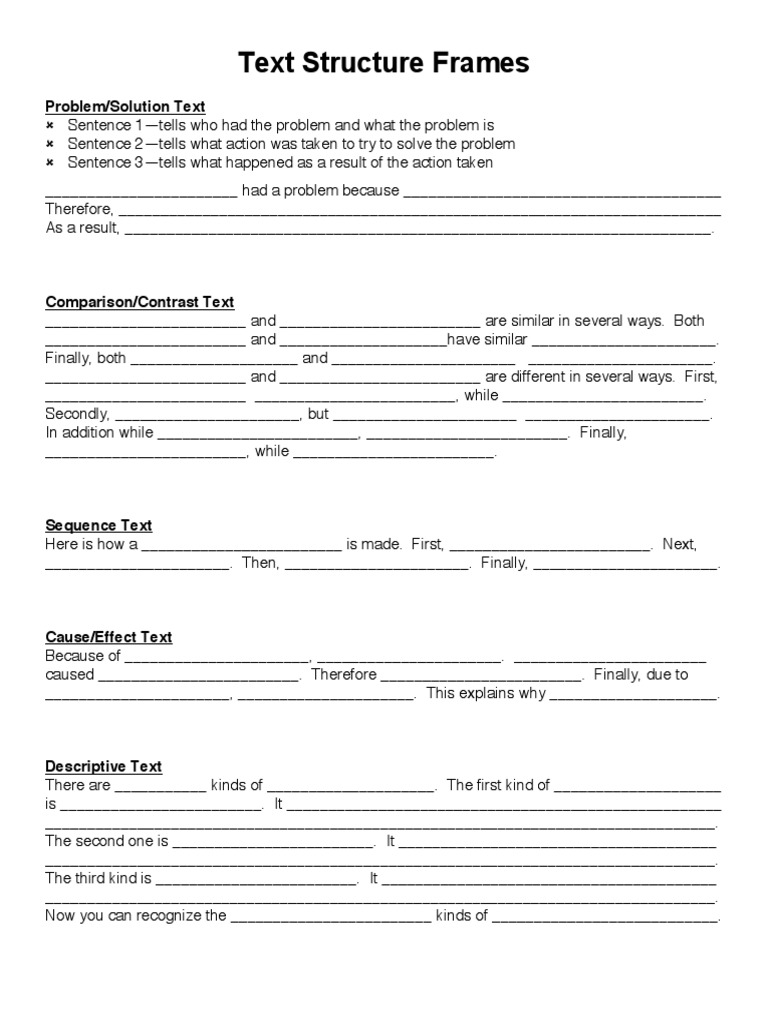 Text Structure Sentence Frames | PDF