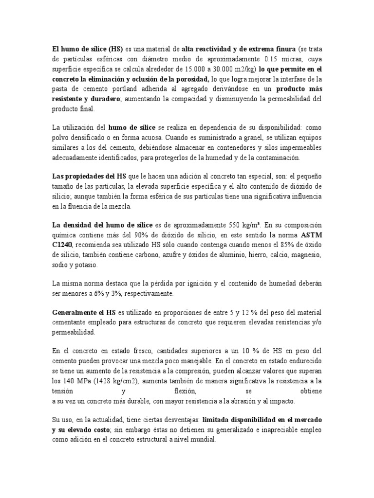 El uso del humo de sílice como adición en el concreto: propiedades ...