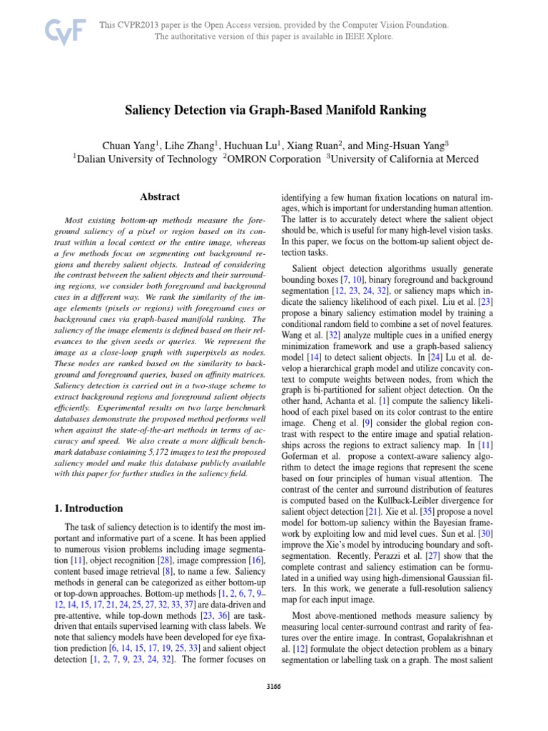 Saliency Detection Via Graph Based Manifold Ranking Pdf Image