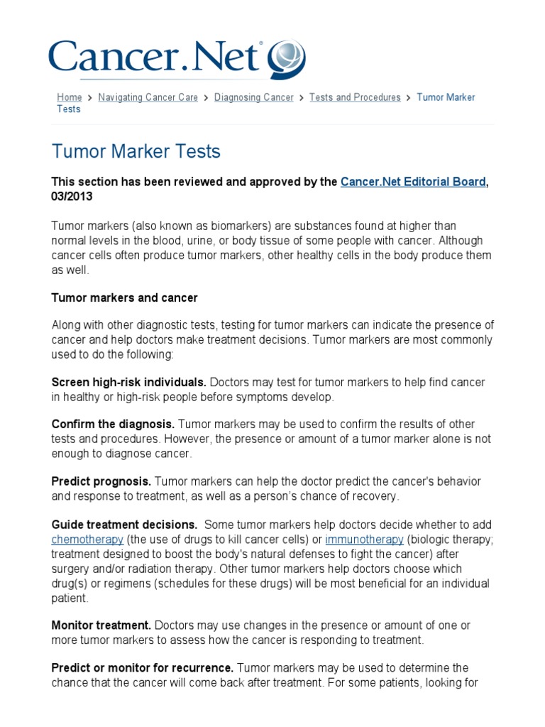 Tumor Marker Tests - Cancer | PDF | Prostate Specific Antigen | Biomarker