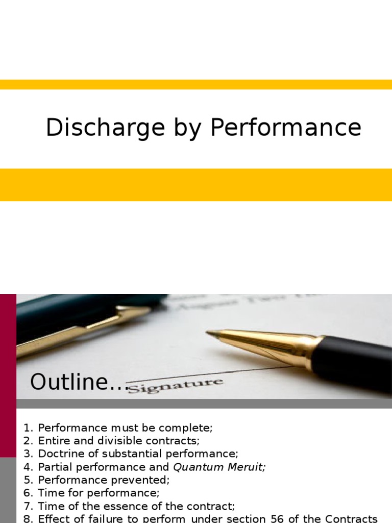 Discharge by Performance in Contracts | PDF | Restitution | Breach Of ...