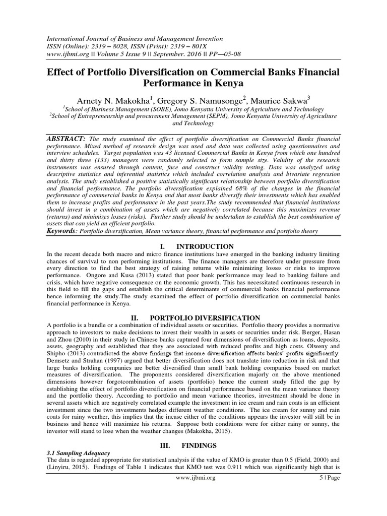Effect of Portfolio Diversification On Commercial Banks Financial ...