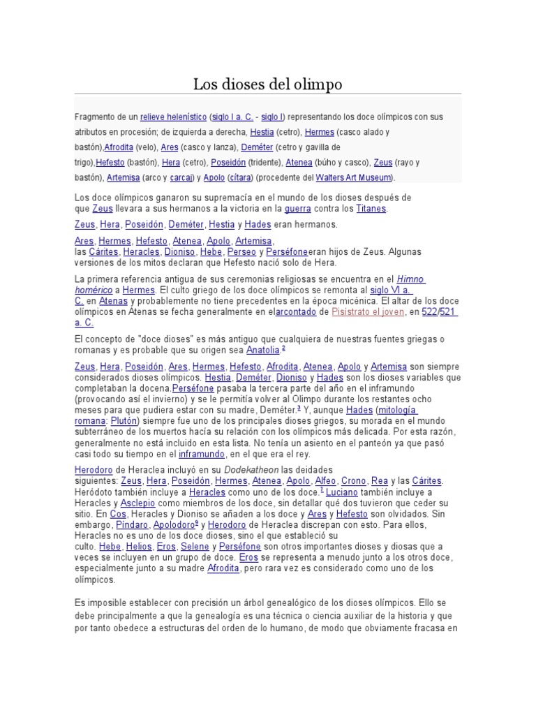 Los Dioses Del Olimpo | PDF