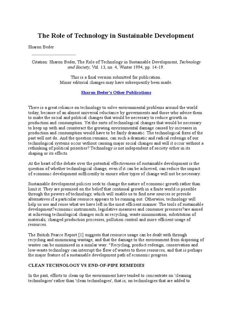 The Role of Technology in Sustainable Development | PDF | Appropriate ...