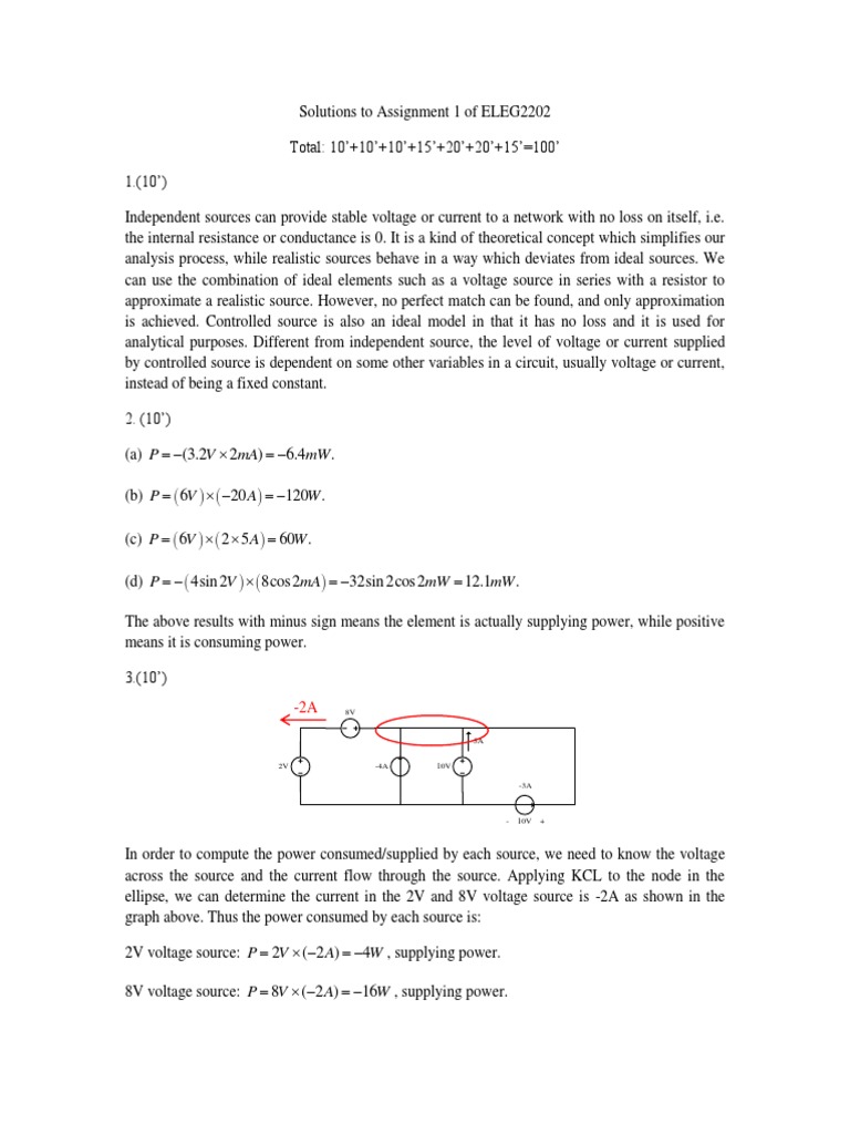 Solutions To Assignment 1 of ELEG2202 | PDF | Electrical Resistance And Conductance | Electric ...