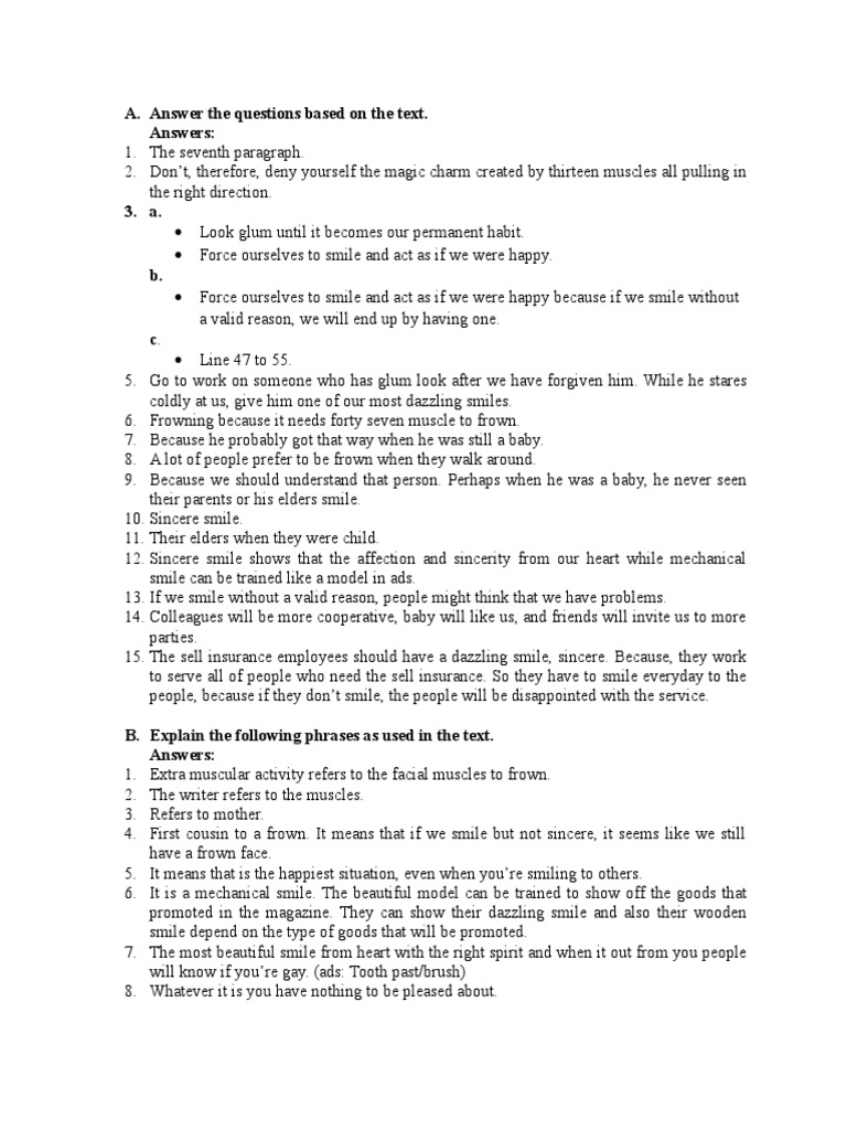 Answer The Questions Based On The Text | PDF | Self-Improvement