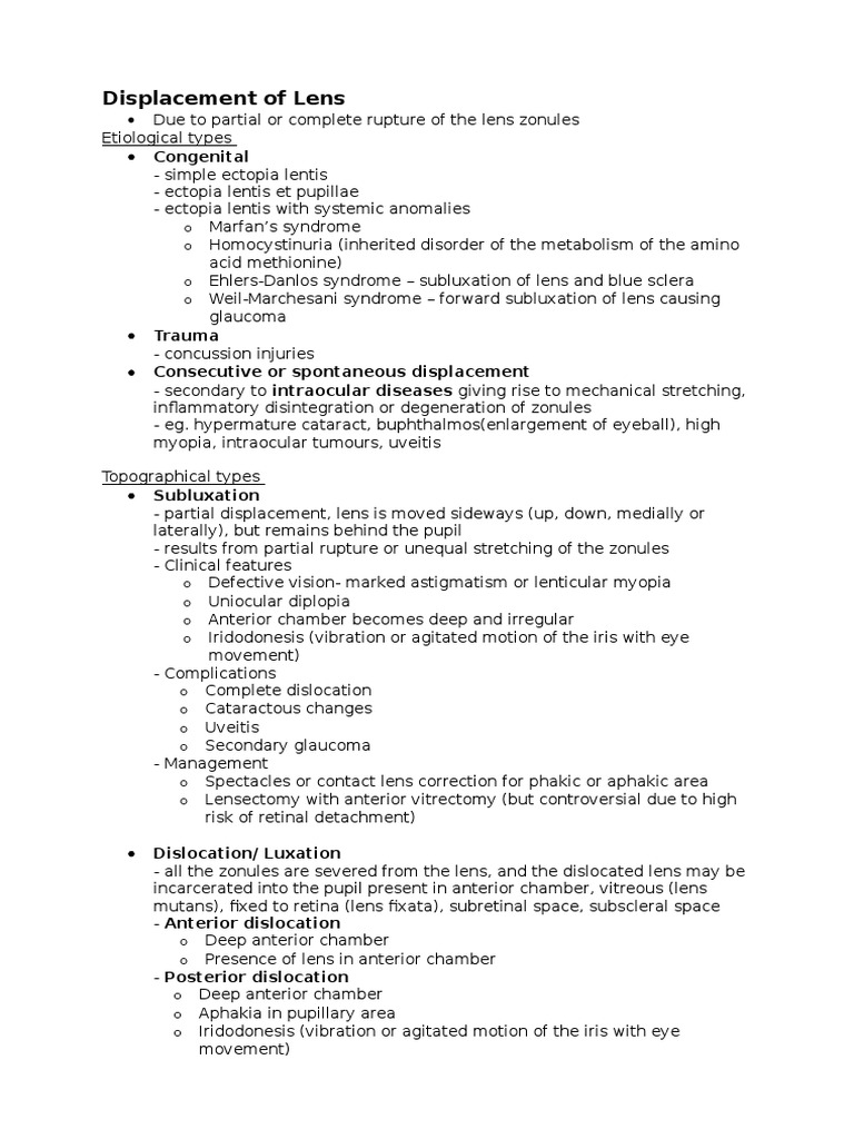 Displacement of Lens