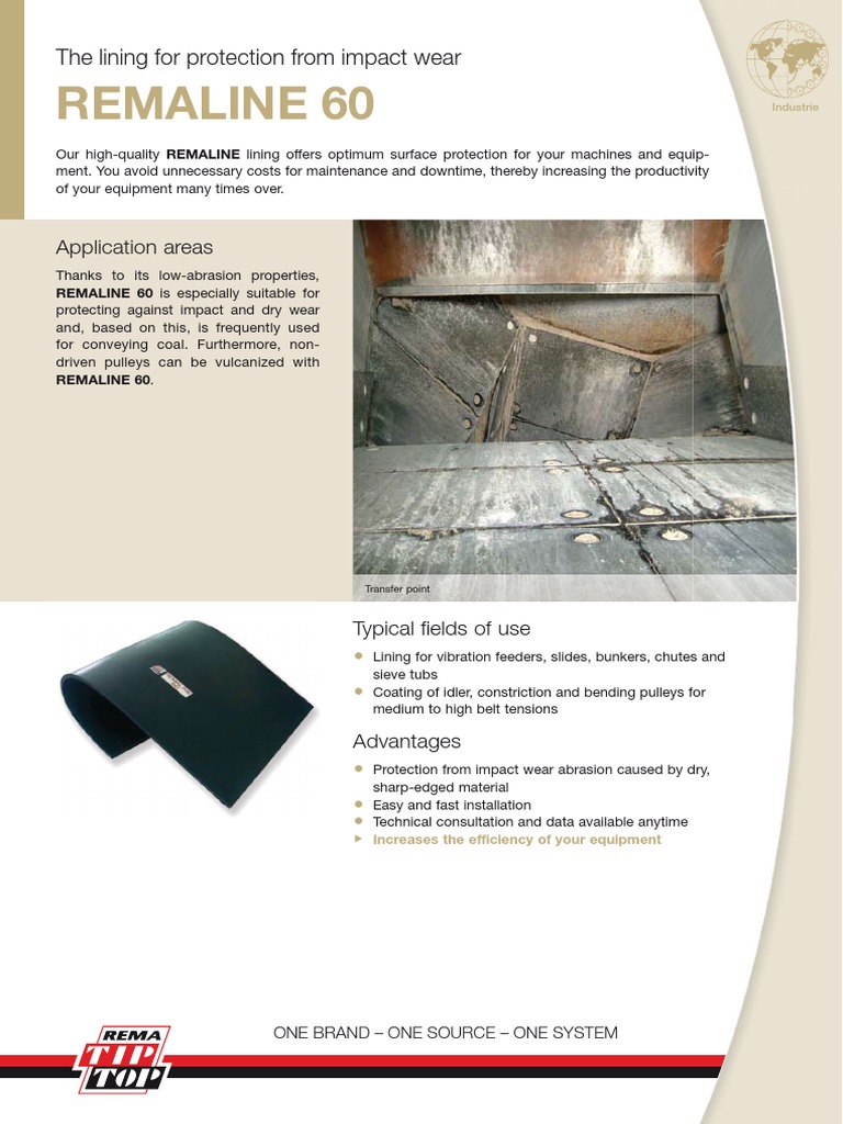 REMALINE 60 The Lining For Protection From Impact Wear | PDF