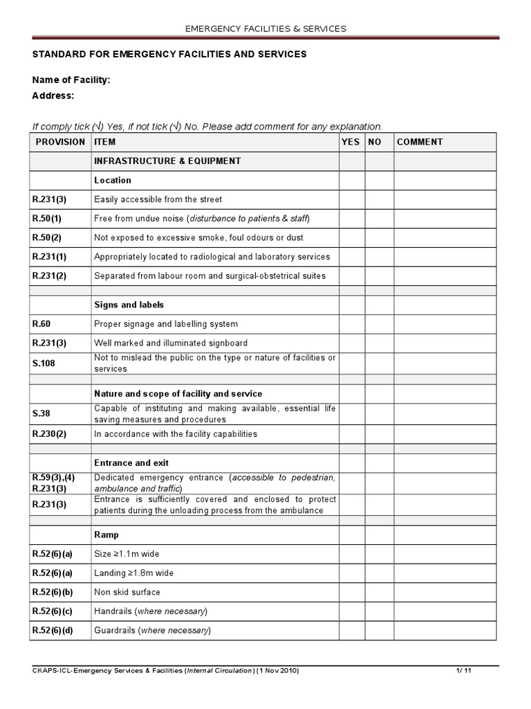 MoH Checklist - 02A&E | PDF | Emergency Medical Services | Emergency ...