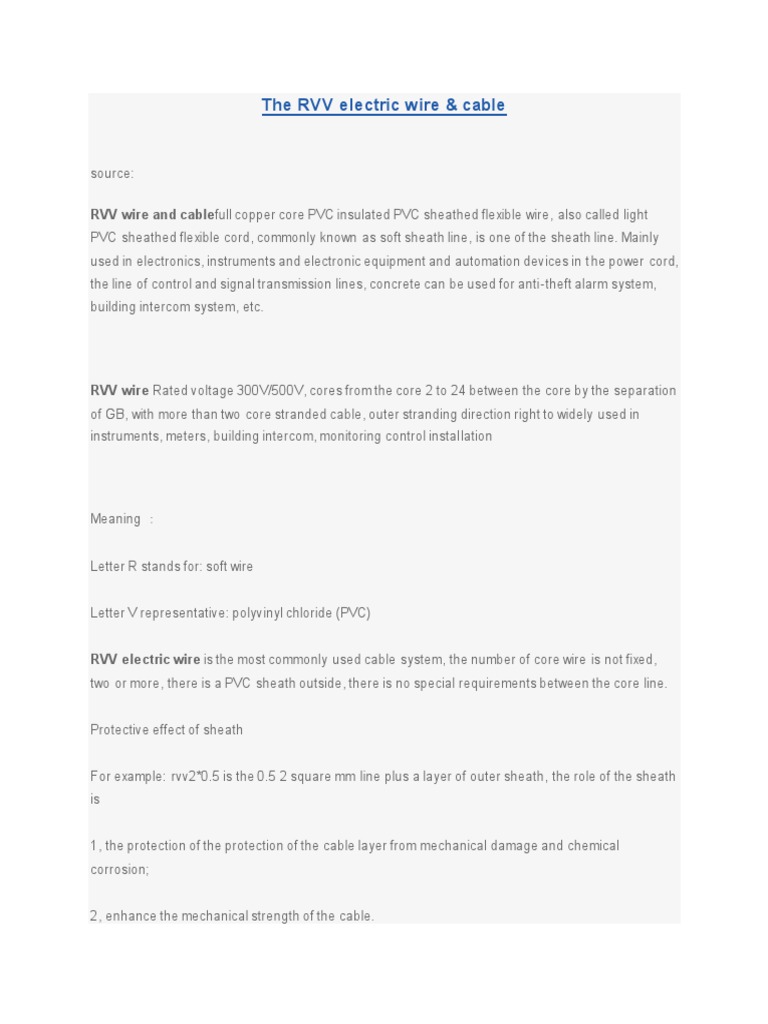 The RVV Electric Wire | PDF | Cable | Wire