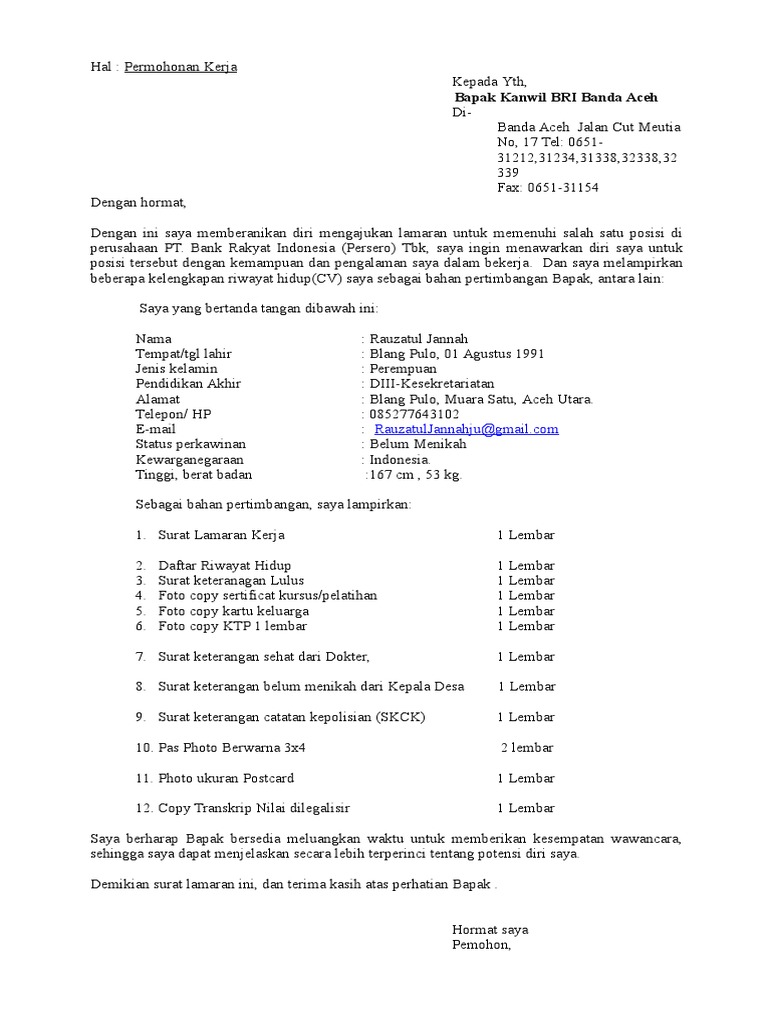 Permohonan Dan CV Ke BRI | PDF | Gaya Hidup