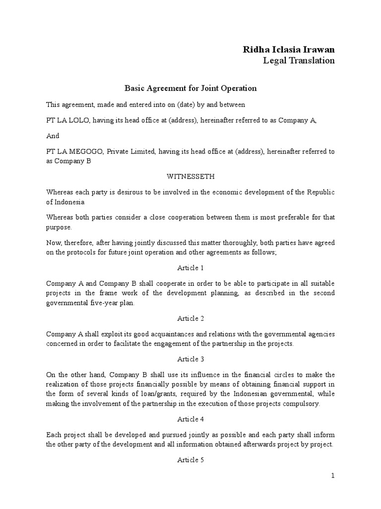 Joint Operation Agreement Overview | PDF