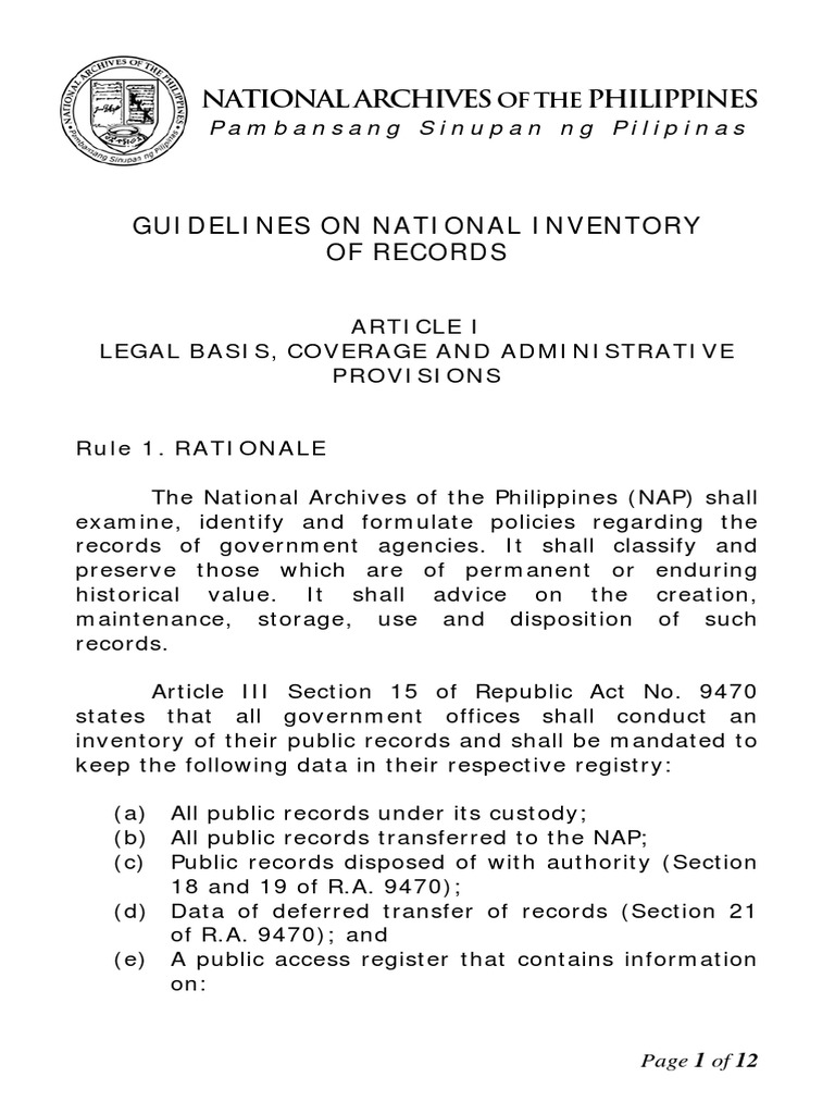 Guidelines On National Inventory of Records | PDF | Records Management ...