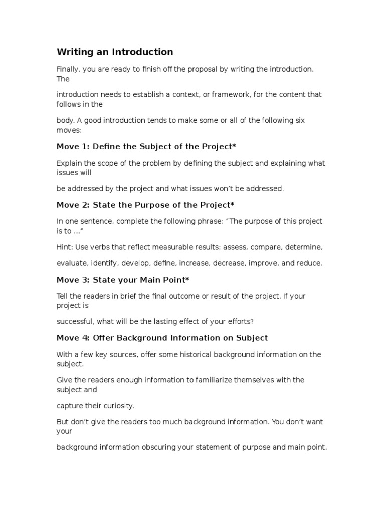 Writing An Introduction: Move 1: Define The Subject of The Project | PDF