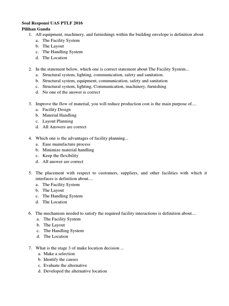 (REVISI) Soal & Pembahasan Responsi UAS PTLF 2016 | PDF