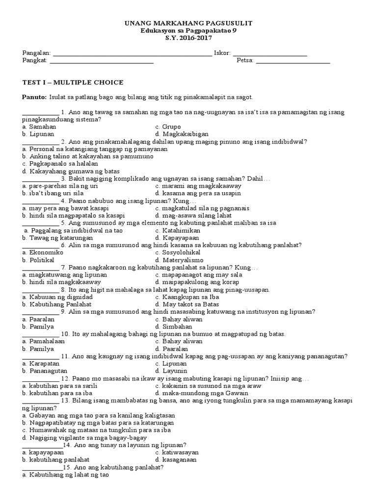 ESP 9 With Answer Key | PDF