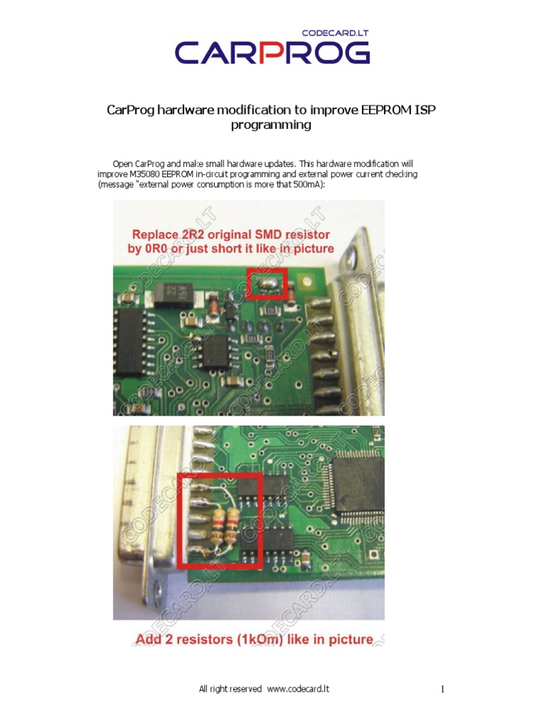 CARPROG Hardware Modification To Improve M35080 and 24Cxx ICP PDF | PDF