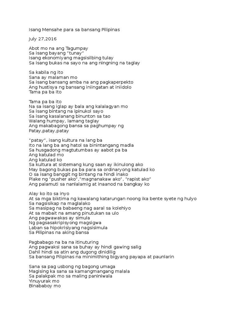 Isang Mensahe para Sa Bansang Pilipinas | PDF