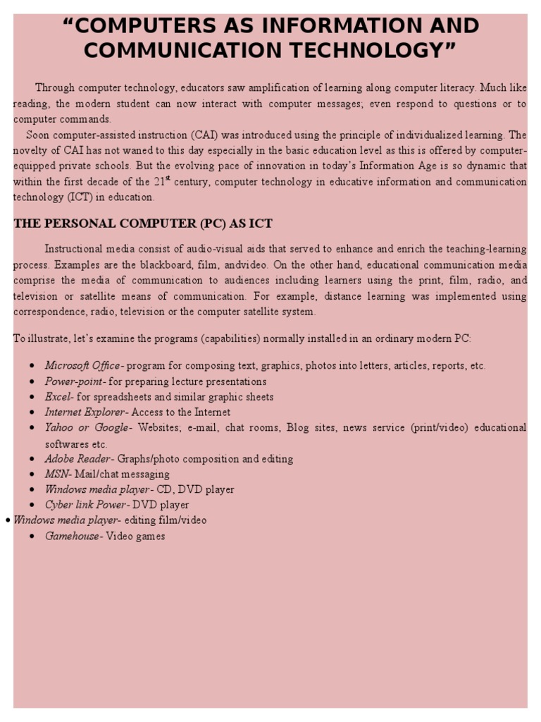 Computer As Information Technology | PDF | Educational Technology ...