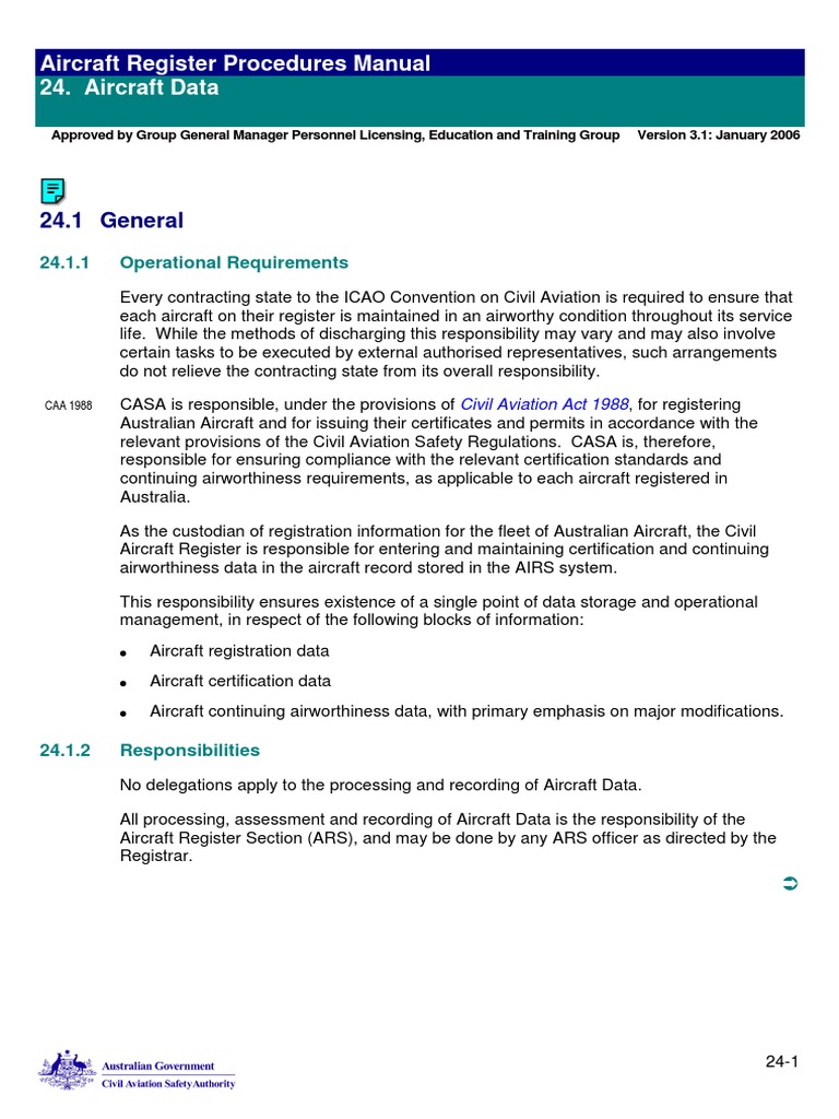 24.1 General: Aircraft Register Procedures Manual 24. Aircraft Data ...