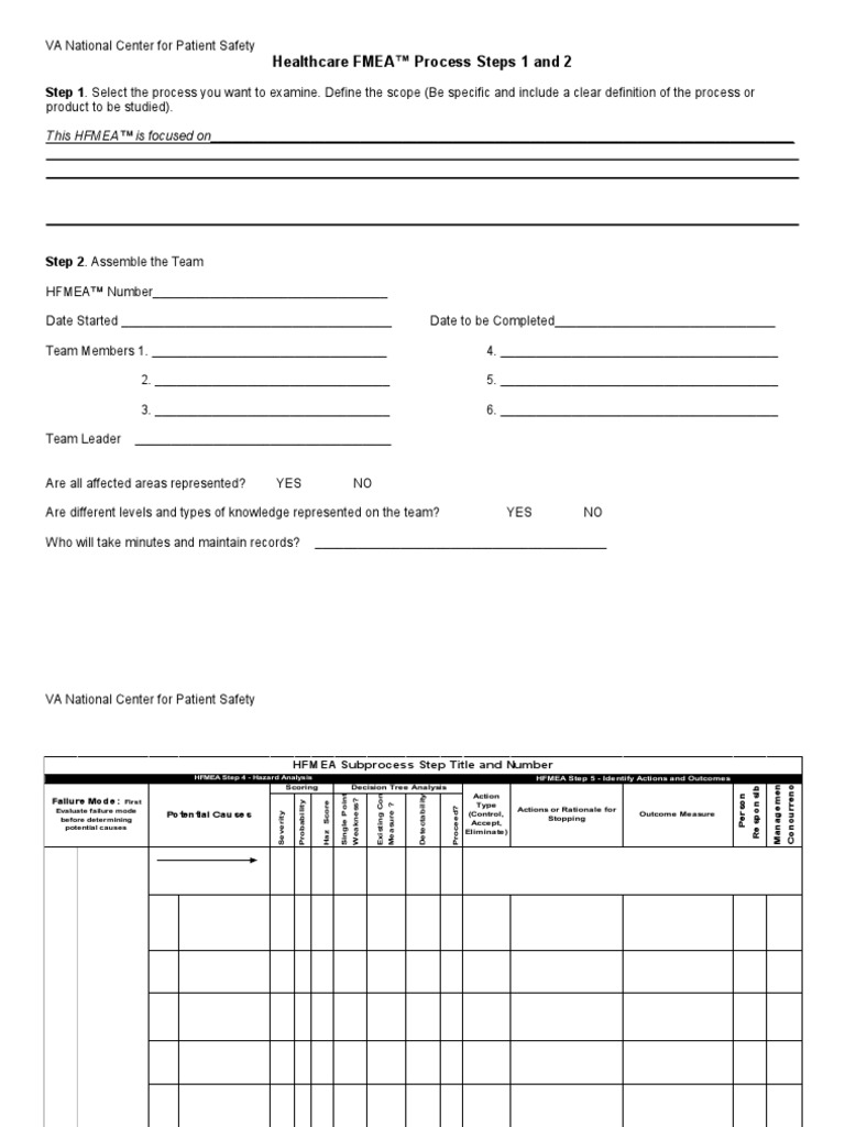 Healthcare FMEA™ Process Steps 1 and 2 | PDF