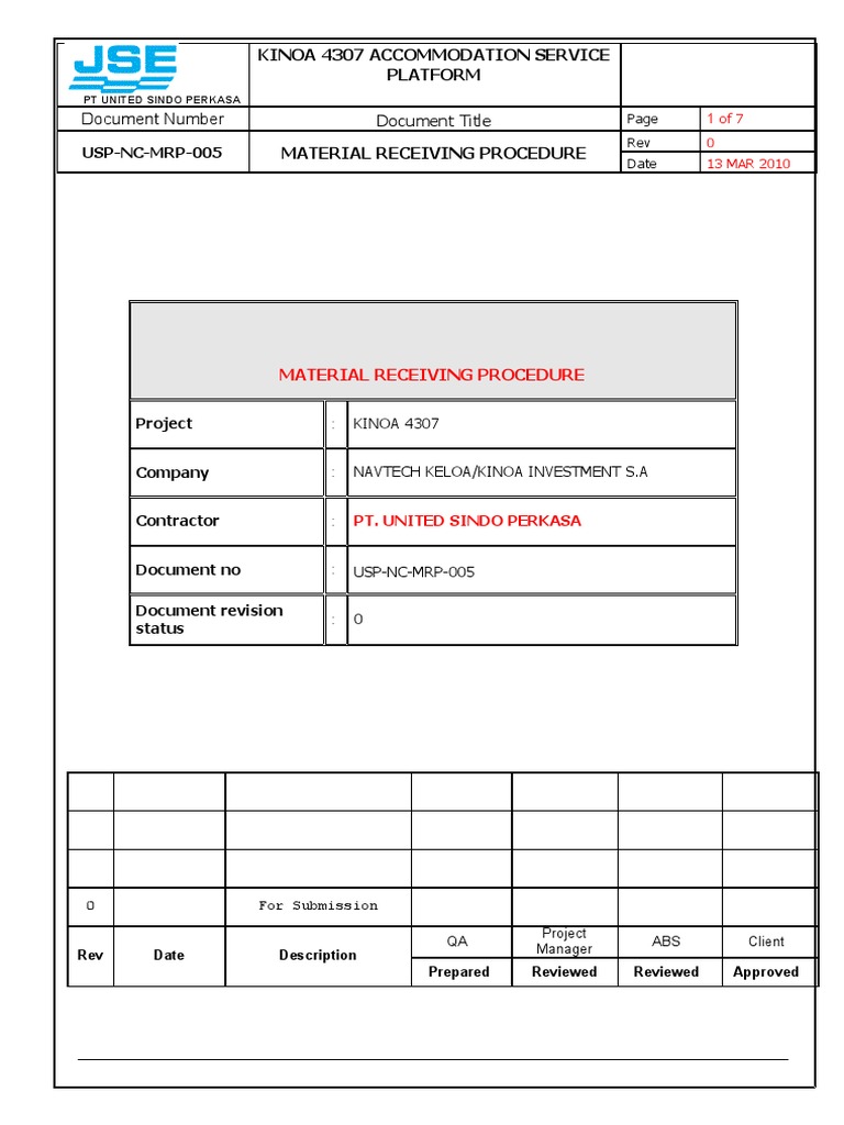 Material Receiving Procedure | PDF | Specification (Technical Standard ...