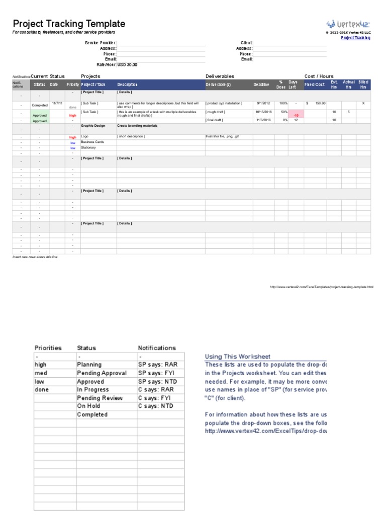Project Tracking | Spreadsheet | Cyberspace