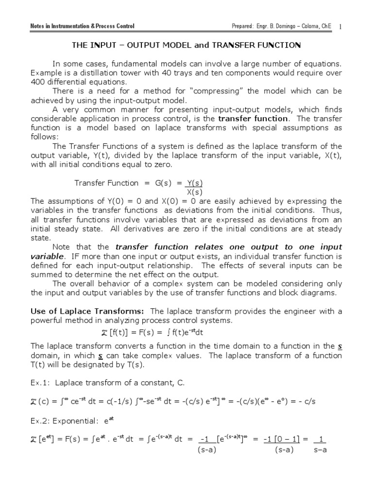 Process Control Transfer Functions | PDF | Control Theory | Analysis