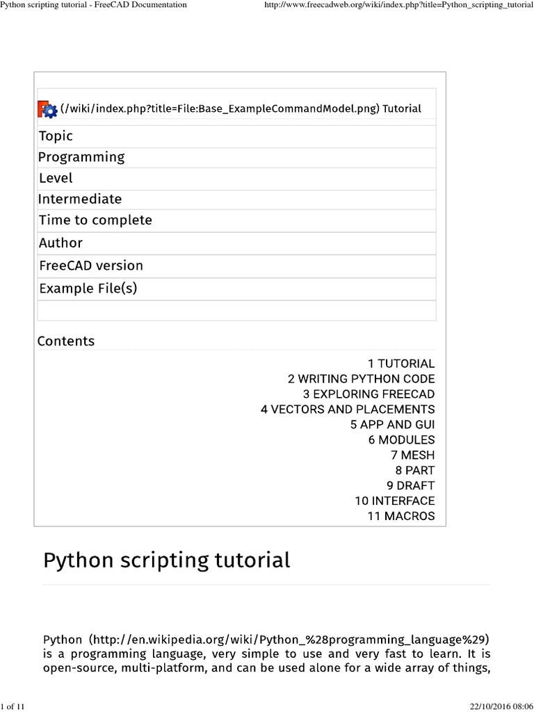 Python Scripting Tutorial - FreeCAD Documentation | PDF
