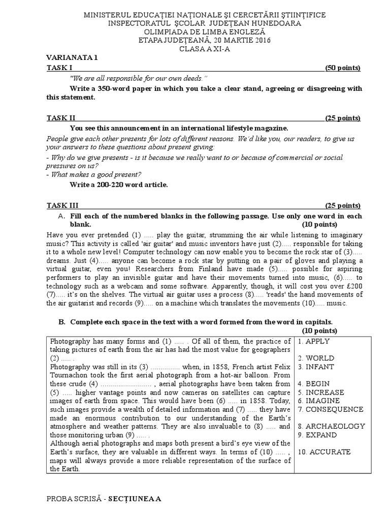 Xi Subiect Olimpiada Sectiunea A Var1 | PDF | Aerial Photography | Map