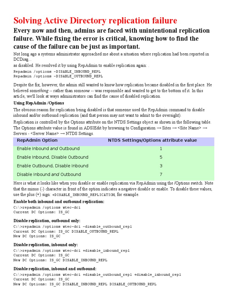 Solving Active Directory Replication Failure | PDF | Active Directory | Replication (Computing)