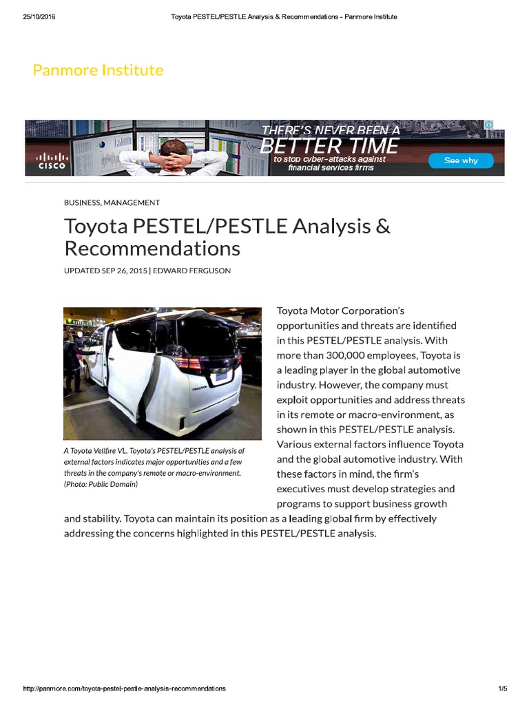 Toyota PESTEL - PESTLE Analysis & Recommendations - Panmore Institute | PDF