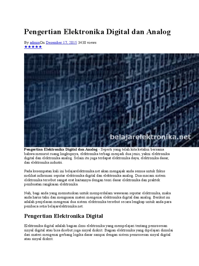 Pengertian Elektronika Digital Dan Analog | PDF