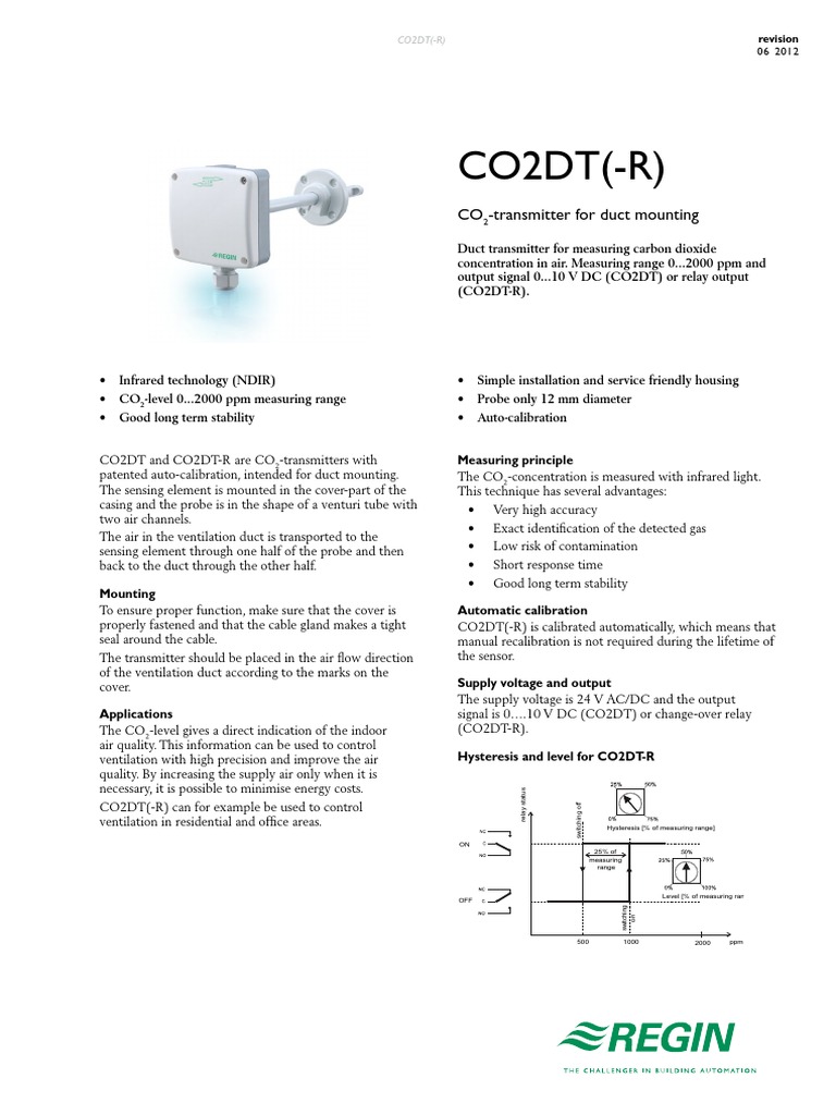 Regin CO2DT Duct Mount CO2 Sensor | PDF | Relay | Sensor