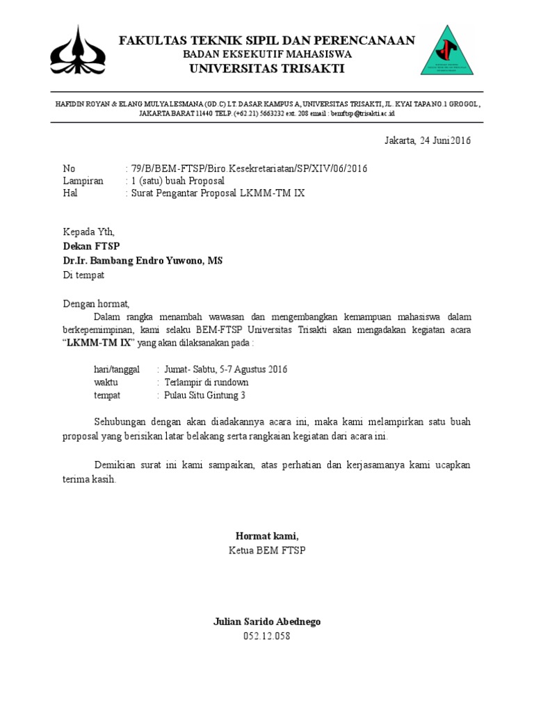 Surat Pengantar LKMM TM | PDF
