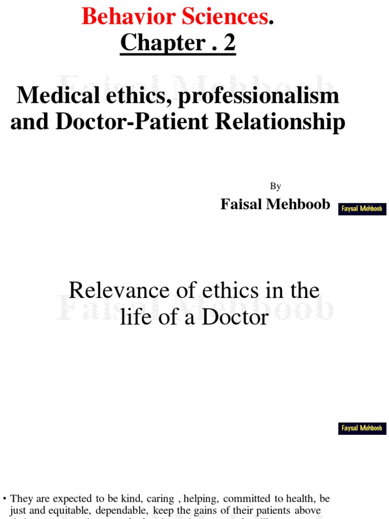 2.Medical Ethics, Professionalism and Doctor-Patient Relationship ...