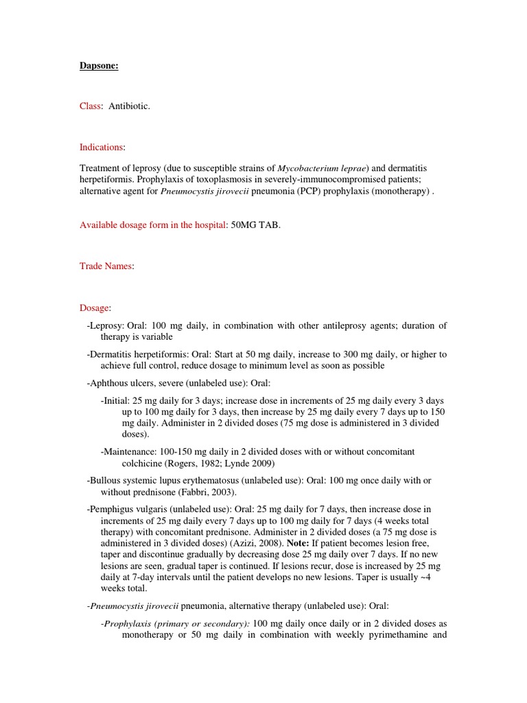 Dapsone | PDF | Pharmacology | Clinical Medicine