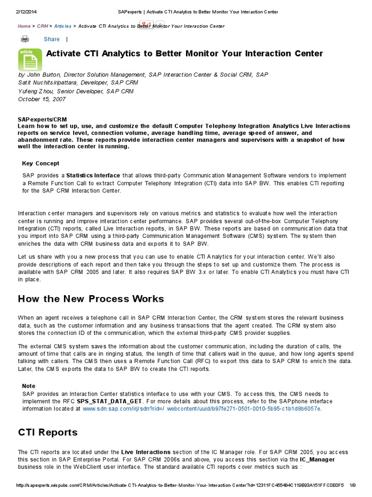 Activate CTI Analytics To Better Monitor Your Interaction Center | PDF ...