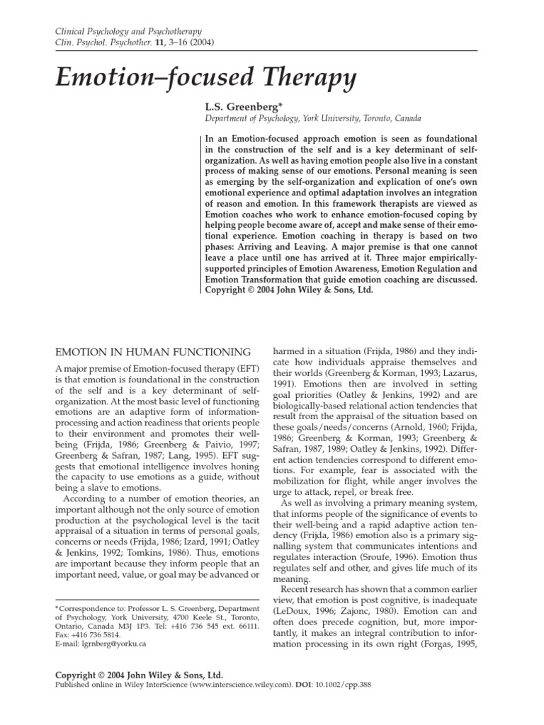 Emotion Focused Therapy - Greenberg 2004 PDF | PDF | Emotions ...