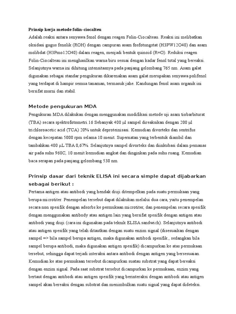 Prinsip Kerja Metode Folin | PDF