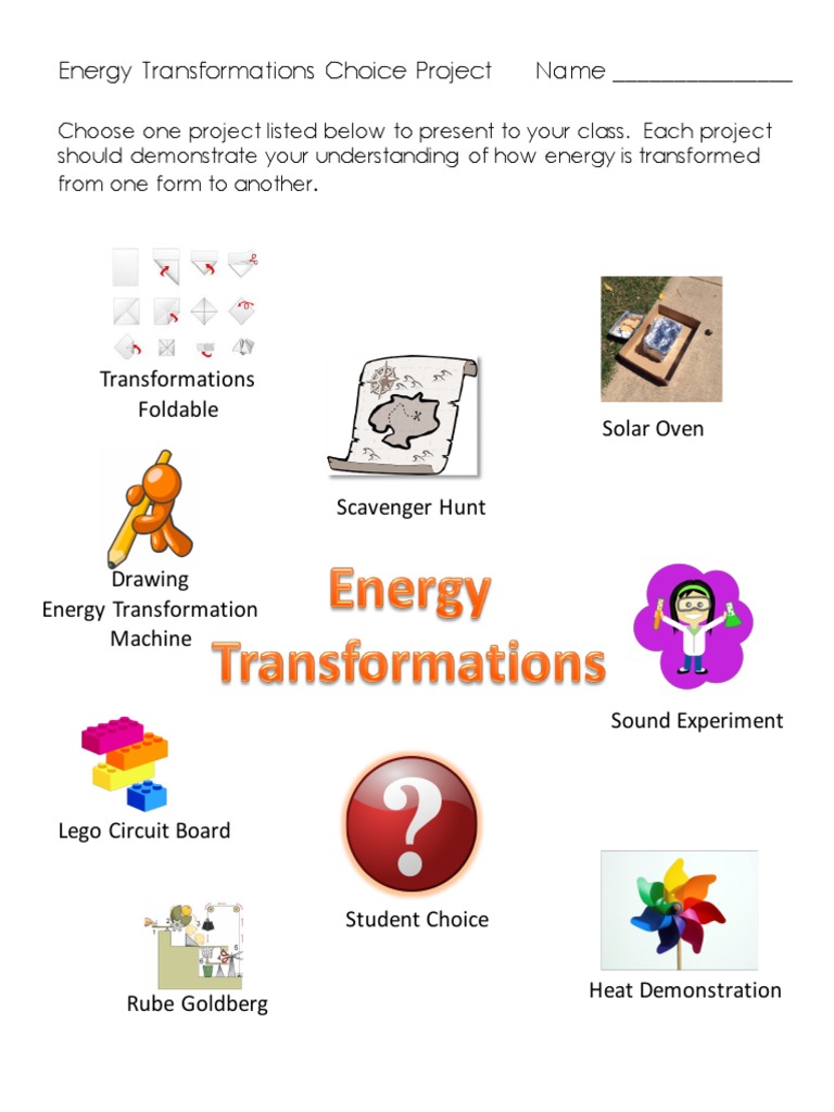 Energy Transformations Project Options | PDF | Heat | Solar Energy