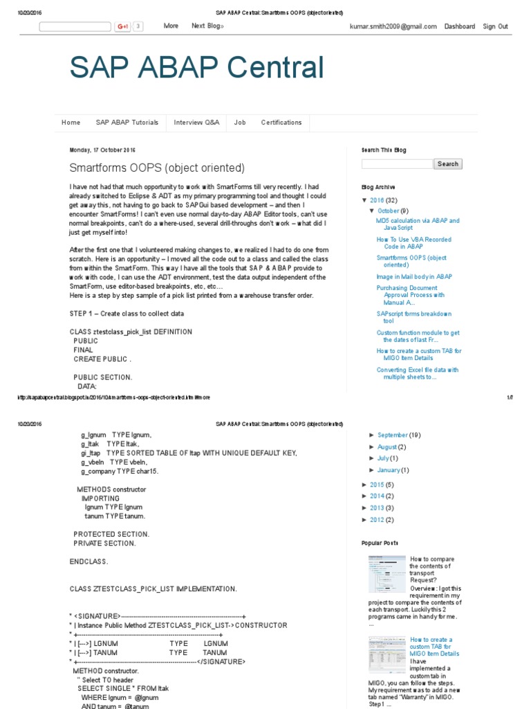 SAP ABAP Central - Smartforms OOPS (Object Oriented) | Download Free PDF | Object Oriented ...