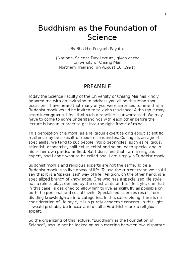 Buddhism As The Foundation of Science | PDF | Science | Mind