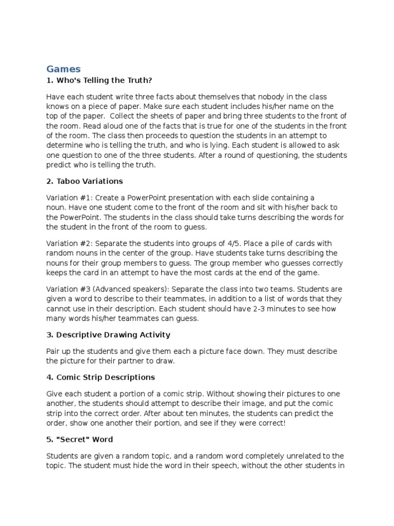 Classroom Speaking Activities Guide | PDF | English Language | Truth