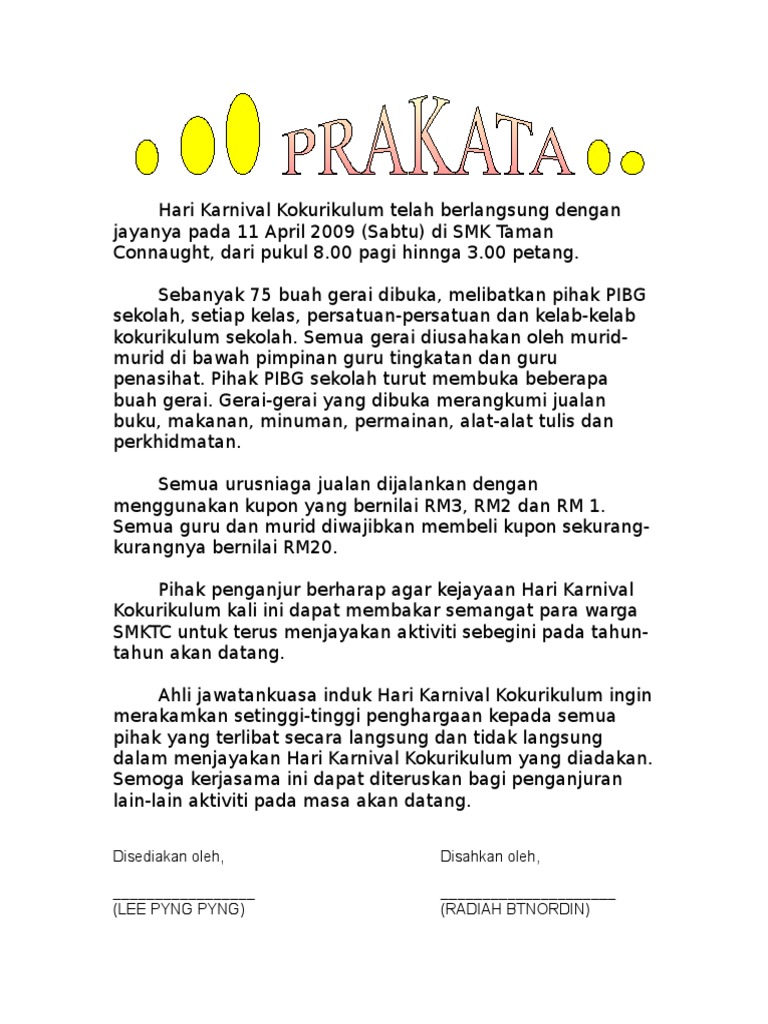 Contoh Prakata Dokumentasi Karnival | PDF