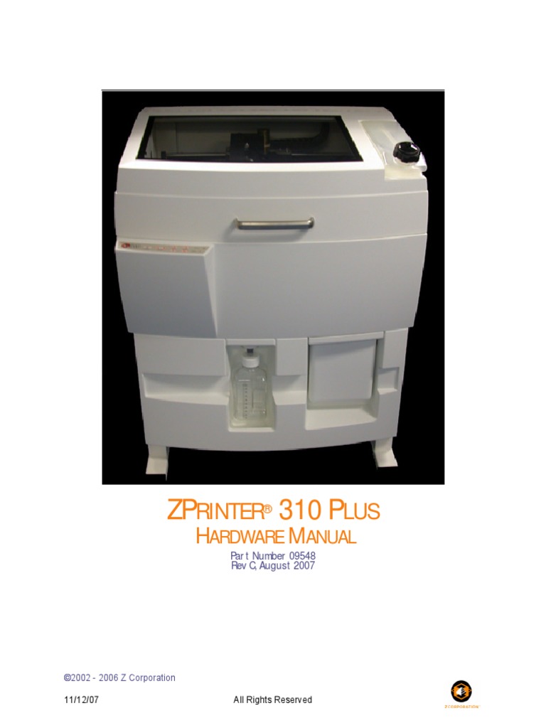 Zcorp Series Zprinter 310 Plus Manual en PDF | PDF | 3 D Printing | 3 D ...