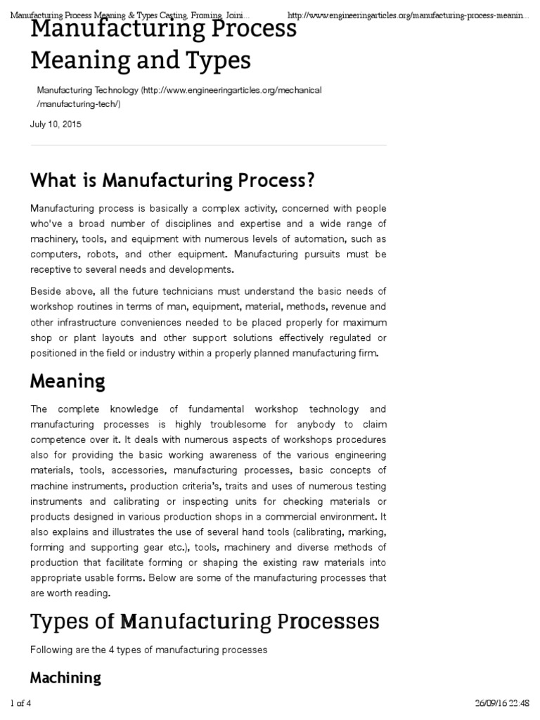 Manufacturing Process Meaning & Types Casting, Froming, Joining ...