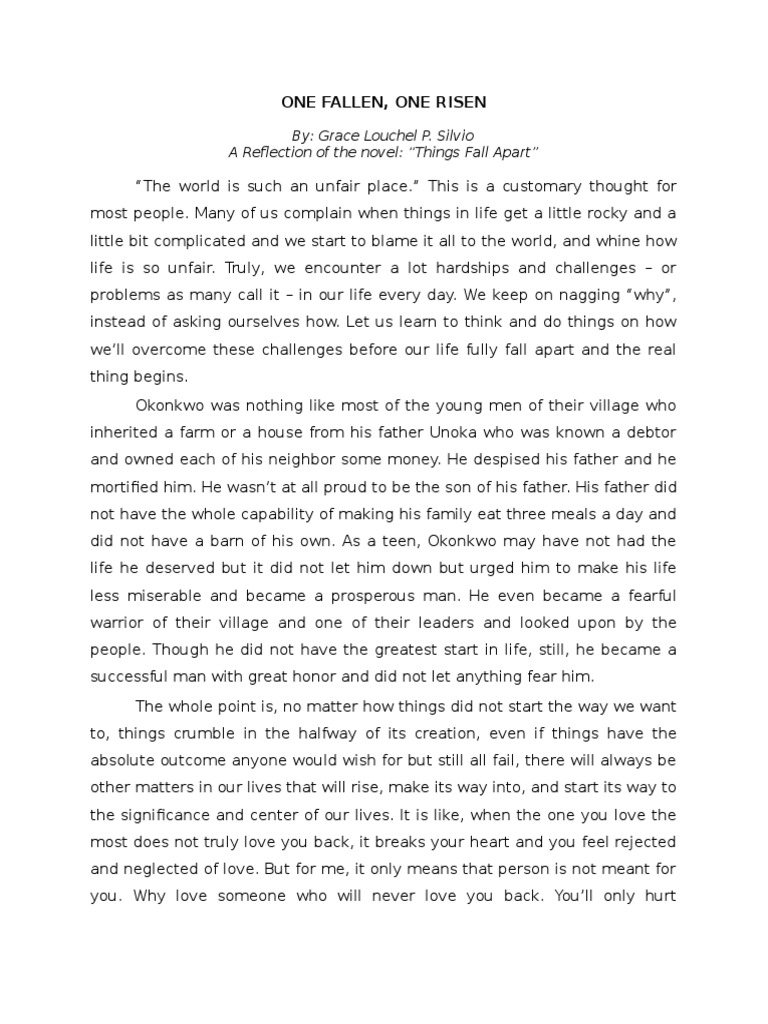 Reflection of The Novel Things Fall Apart by Chinua Achebe | PDF ...